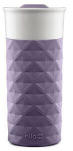 ello ogden ceramic travel mug with splash-resistant slider lid and protective silicone boot, perfect for coffee or tea, bpa free, dishwasher safe, deep purple, 16 oz