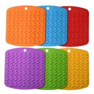 aibrisk silicone trivet mats pot holders for kitchen hot dishes hot pads spoon rest garlic peeler jar opener multipurpose kitchen tool 7''x7" silicone trivet pot mat (set of 6)