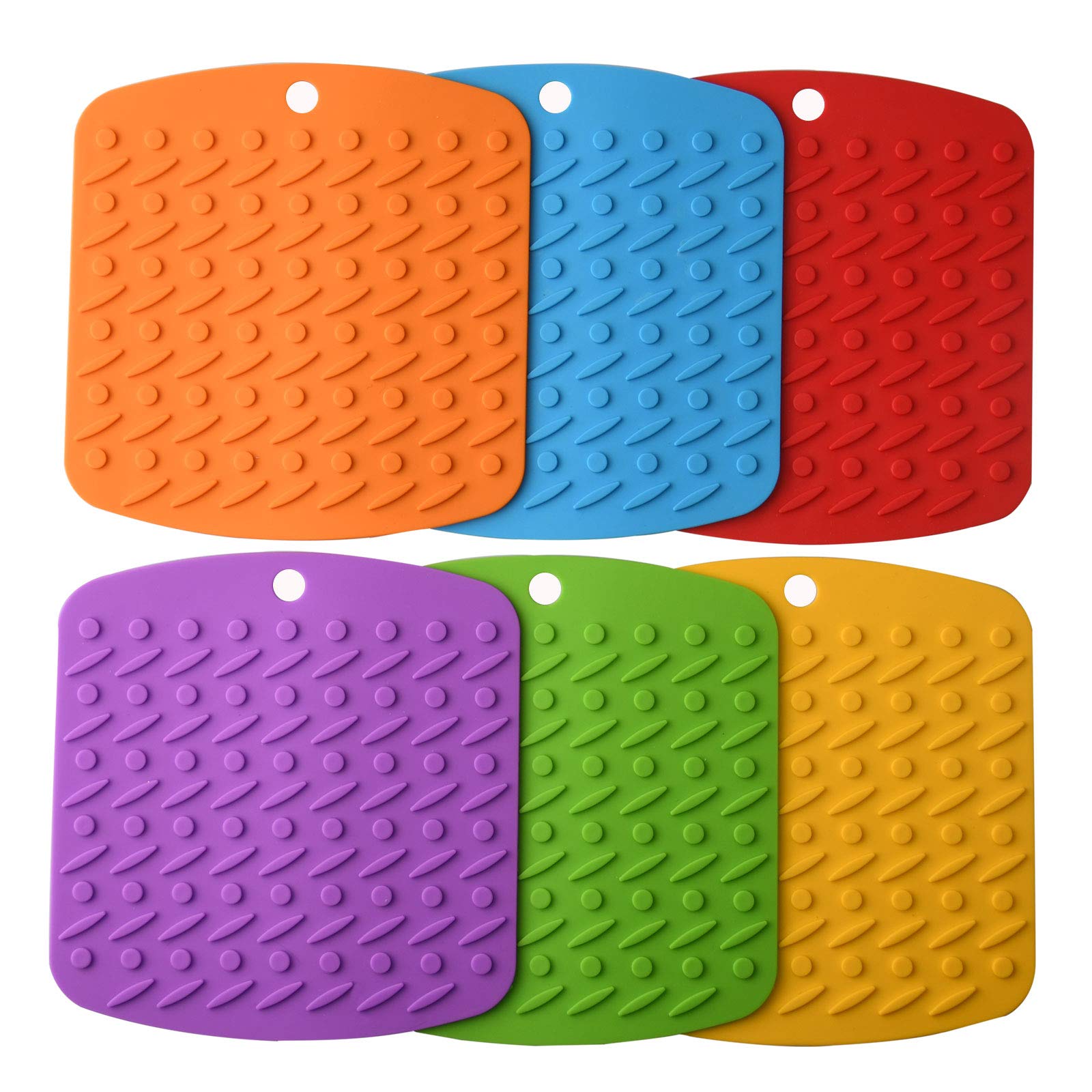 Aibrisk Silicone Trivet Mats Pot Holders for Kitchen Hot Dishes Hot Pads Spoon Rest Garlic Peeler Jar Opener Multipurpose Kitchen Tool 7''x7" Silicone Trivet Pot Mat (Set of 6)