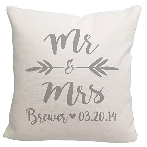 Pattern Pop Personalized Brush Script Mr. & Mrs. Throw Pillow (White, Throw Pillow)