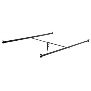 malouf hook-on metal bed rails with center bar and adjustable height support foot, queen, black