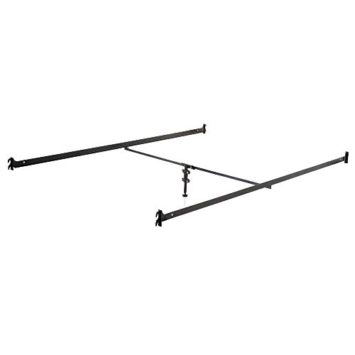 MALOUF Hook-on Metal Bed Rails with Center Bar and Adjustable Height Support Foot, Queen, Black