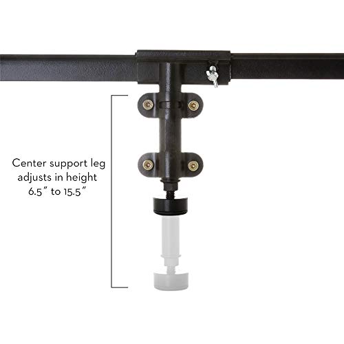 MALOUF Hook-on Metal Bed Rails with Center Bar and Adjustable Height Support Foot, Queen, Black