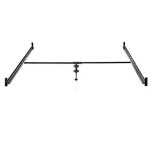 MALOUF Hook-on Metal Bed Rails with Center Bar and Adjustable Height Support Foot, Queen, Black