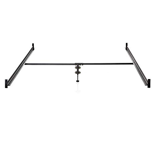 MALOUF Hook-on Metal Bed Rails with Center Bar and Adjustable Height Support Foot, Queen, Black