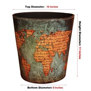 JUWA Wastebasket, Sam Young European Style World Map Pattern PU Leather Paper Basket Trash Can Dustbin Garbage Bin.