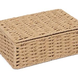 Arpan Natural Paper Rope Storage Basket Box With Lid (Small)