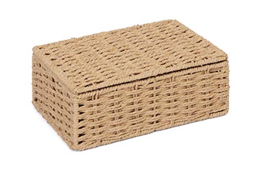 Arpan Natural Paper Rope Storage Basket Box With Lid (Small)