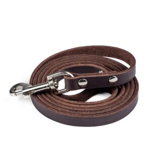 Mighty Paw Leather Dog Leash | 5 ft Leash Super Soft Distressed Real Genuine Leather- Premium Quality, Modern Stylish Lead. Perfect for Small, Medium and Large Pets Brown