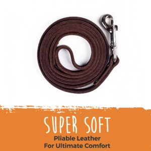 Mighty Paw Leather Dog Leash | 5 ft Leash Super Soft Distressed Real Genuine Leather- Premium Quality, Modern Stylish Lead. Perfect for Small, Medium and Large Pets Brown