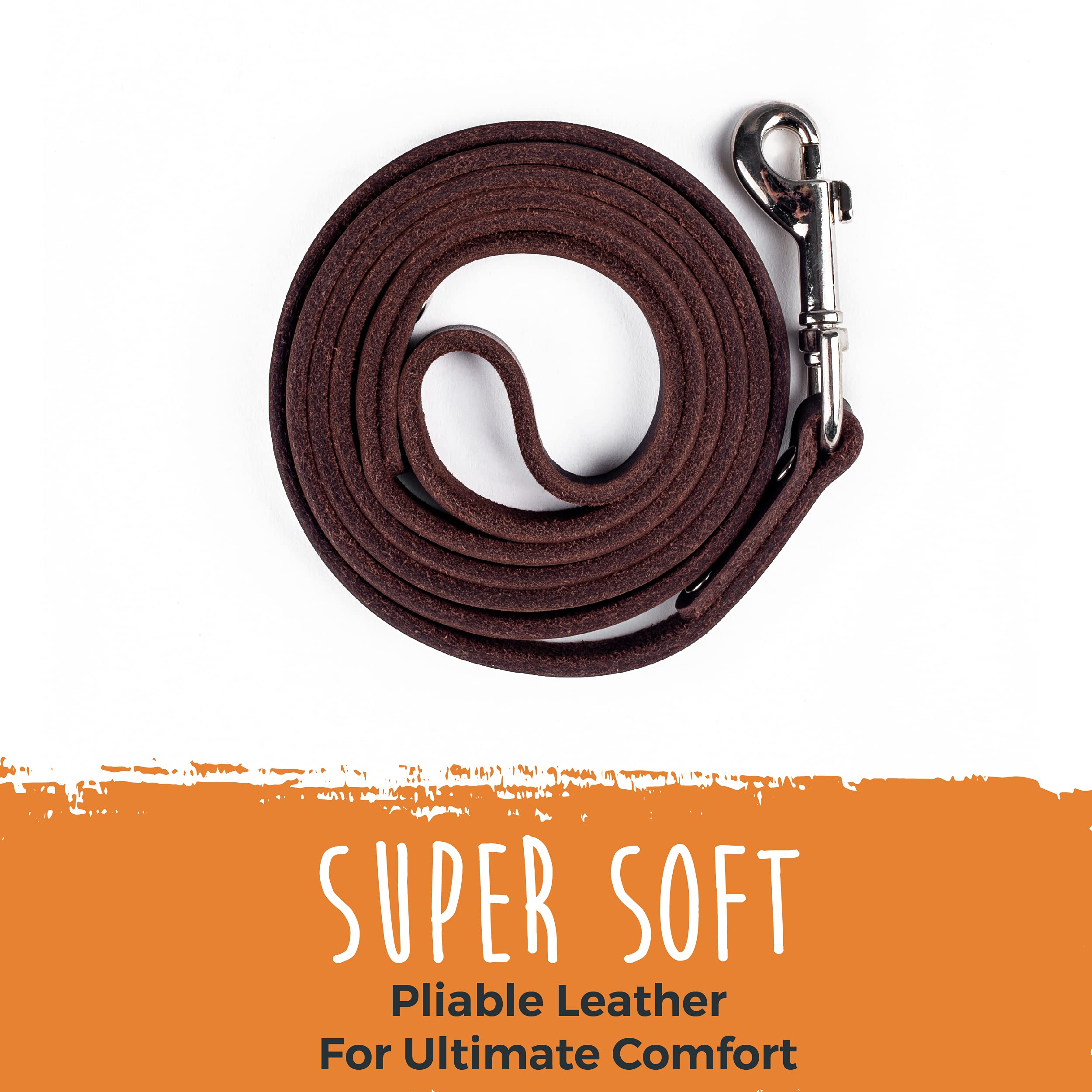 Mighty Paw Leather Dog Leash | 5 ft Leash Super Soft Distressed Real Genuine Leather- Premium Quality, Modern Stylish Lead. Perfect for Small, Medium and Large Pets Brown