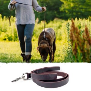 Mighty Paw Leather Dog Leash | 5 ft Leash Super Soft Distressed Real Genuine Leather- Premium Quality, Modern Stylish Lead. Perfect for Small, Medium and Large Pets Brown