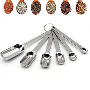 heavy duty stainless steel metal measuring spoon for dry or liquid, suitable for seasoning pot, perfect for baking and cooking-professional quality, engraved in us and metric sizes (6 pieces)