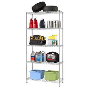 bestoffice 14''lx36''wx72''h 5 shelf wire shelving unit garage heavy duty height adjustable commercial grade nsf certification utility rolling steel layer rack organizer kitchen