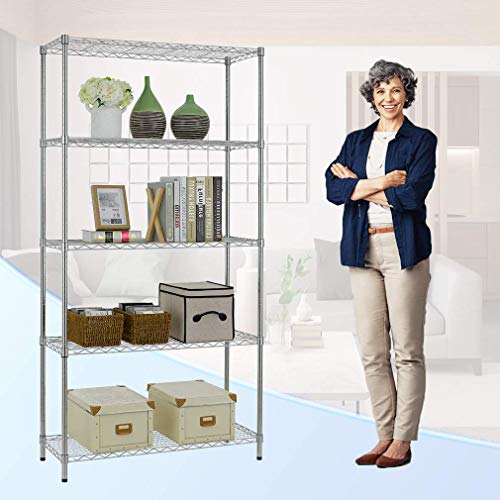 BestOffice 14''Lx36''Wx72''H 5 Shelf Wire Shelving Unit Garage Heavy Duty Height Adjustable Commercial Grade NSF Certification Utility Rolling Steel Layer Rack Organizer Kitchen