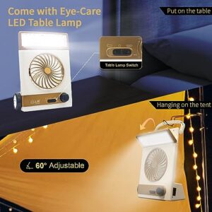 Ansee Solar Fan Camping Fan Cooling Table Fans 3 in 1 Multi-Function with Eye-Care LED Table Lamp Flashlight Torch Solar Panel Adaptor Plug for Home Use Camping (Golden)