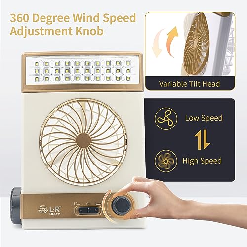 Ansee Solar Fan Camping Fan Cooling Table Fans 3 in 1 Multi-Function with Eye-Care LED Table Lamp Flashlight Torch Solar Panel Adaptor Plug for Home Use Camping (Golden)