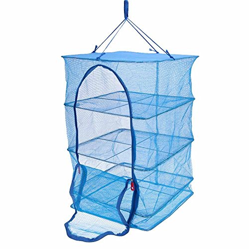 Docooler 4 Layers Meat Drying Net Drying Rack Net Folding Vegetable Fish Dishes Mesh Hanging Drying Net with Zipper Blue 40 40 65cm