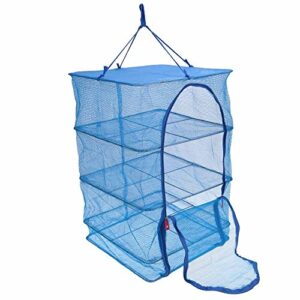 Docooler 4 Layers Meat Drying Net Drying Rack Net Folding Vegetable Fish Dishes Mesh Hanging Drying Net with Zipper Blue 40 40 65cm