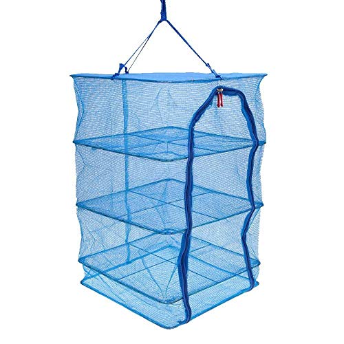 Docooler 4 Layers Meat Drying Net Drying Rack Net Folding Vegetable Fish Dishes Mesh Hanging Drying Net with Zipper Blue 40 40 65cm