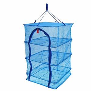 Docooler 4 Layers Meat Drying Net Drying Rack Net Folding Vegetable Fish Dishes Mesh Hanging Drying Net with Zipper Blue 40 40 65cm