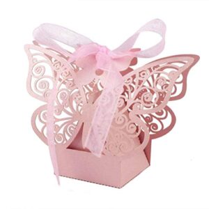 ponatia 50 Pack Laser Cut Butterfly Wedding Favour Box With Organza Ribbon Birthday Party Candy Boxes