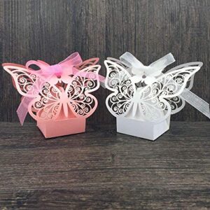 ponatia 50 Pack Laser Cut Butterfly Wedding Favour Box With Organza Ribbon Birthday Party Candy Boxes