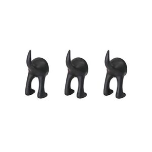 happy coaster cards set of 3 dog tail hooks hat coat key wall mounted hanger (black)