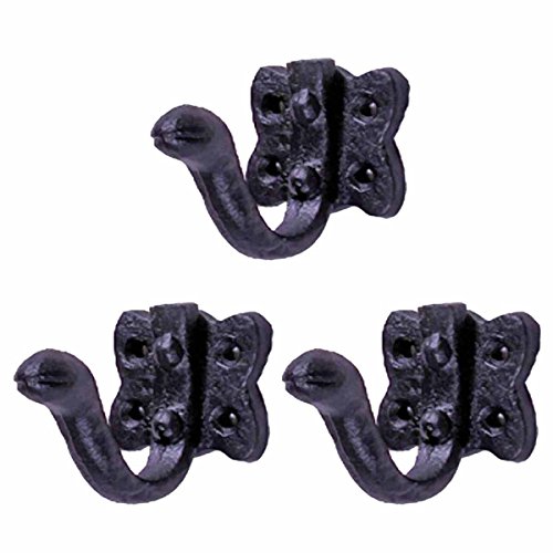 Renovators Supply Black Cast Iron Wall Hook Decorative Elephant Trunk Style Coat Robe Single Hook Entry Way Hat or Jacket Hanger Wall Mount Rust Resistant Powder Coated Hook with Hardware Pack of 3