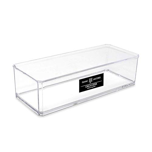 Isaac Jacobs Clear Acrylic Rectangular Stackable Storage Organizer, (9" L x 3.5" W x 2.5" H) Drawer Tray, Multi-Functional, Bathroom, Kitchen, Home, Office, Desk, Drawers