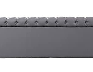 Iconic Home Winston Nail Head Tone Legs PU Leather Modern Contemporary Button Tufted with Gold Nailhead Trim Goldtone Metal Y-Shaped Feet Sofa, Grey