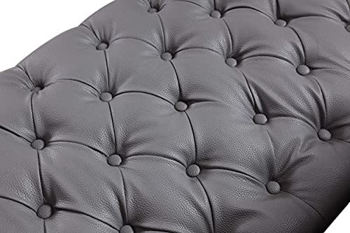 Iconic Home Winston Nail Head Tone Legs PU Leather Modern Contemporary Button Tufted with Gold Nailhead Trim Goldtone Metal Y-Shaped Feet Sofa, Grey