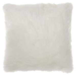 signature design by ashley himena solid faux fur throw pillow, 20 x 20 inches, white