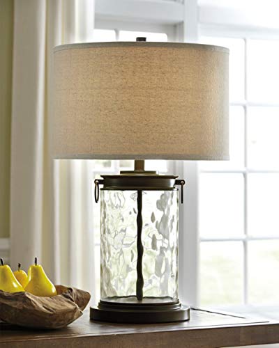 Signature Design by Ashley Tailynn Modern 25.25" Glass Table Lamp with Hardback Shade, Clear