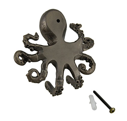 Zeckos Antique Bronze Finish Steampunk Octopus Wall Hook