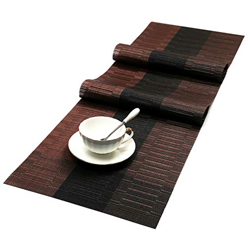 SHACOS Table Runners Woven Vinyl Table Mats 12x54 inch for Kitchen Dining Table Non Slip Washable, Ombre Coffee Black