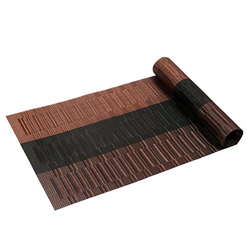 SHACOS Table Runners Woven Vinyl Table Mats 12x54 inch for Kitchen Dining Table Non Slip Washable, Ombre Coffee Black