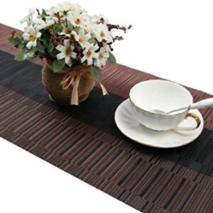 SHACOS Table Runners Woven Vinyl Table Mats 12x54 inch for Kitchen Dining Table Non Slip Washable, Ombre Coffee Black