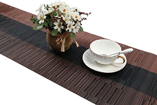 SHACOS Table Runners Woven Vinyl Table Mats 12x54 inch for Kitchen Dining Table Non Slip Washable, Ombre Coffee Black