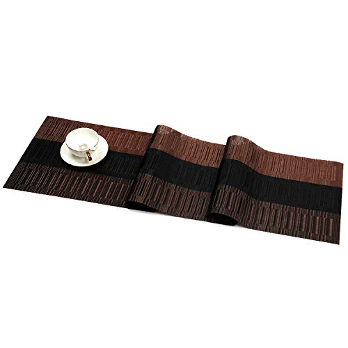 SHACOS Table Runners Woven Vinyl Table Mats 12x54 inch for Kitchen Dining Table Non Slip Washable, Ombre Coffee Black