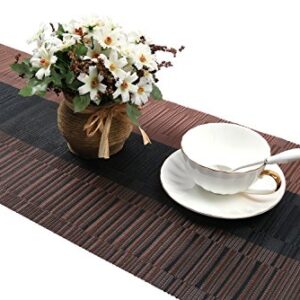 SHACOS Table Runners Woven Vinyl Table Mats 12x54 inch for Kitchen Dining Table Non Slip Washable, Ombre Coffee Black