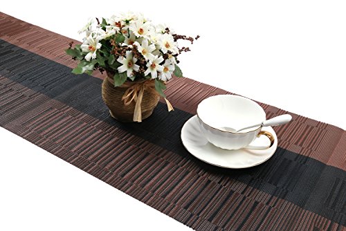 SHACOS Table Runners Woven Vinyl Table Mats 12x54 inch for Kitchen Dining Table Non Slip Washable, Ombre Coffee Black