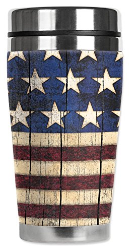 Mugzie brand 16-Ounce Travel Mug with Insulated Wetsuit Cover - Old Flag