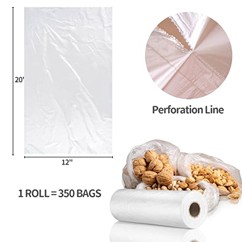 PAPRMA 12" X 20" Plastic Produce Bags, Food Storage Clear Bags for Kitchen, Office, Commercial, Home, 350 Bags Per Roll (1 Roll)