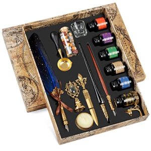 hethrone quill pen - feather pen glass pen wooden dip pen calligraphy pen set with ink