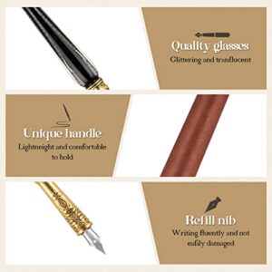 Hethrone Quill Pen - Feather Pen Glass Pen Wooden Dip Pen Calligraphy Pen Set with Ink