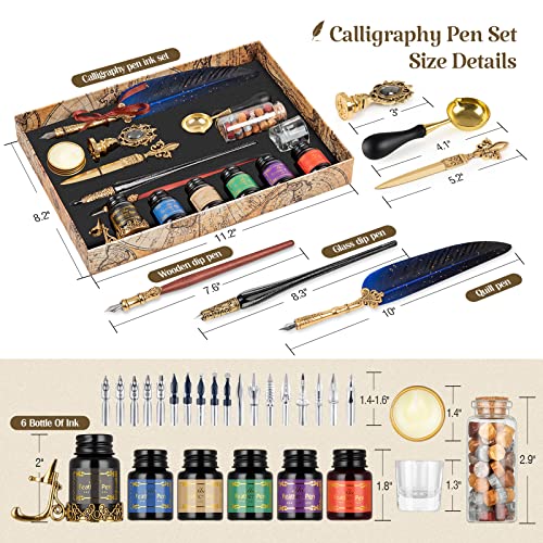 Hethrone Quill Pen - Feather Pen Glass Pen Wooden Dip Pen Calligraphy Pen Set with Ink