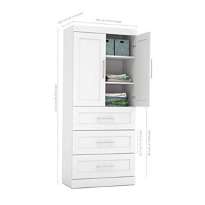 Bestar Pur Wardrobe with 3 Drawers in White, 36W