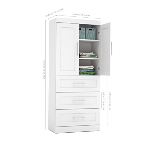 Bestar Pur Wardrobe with 3 Drawers in White, 36W