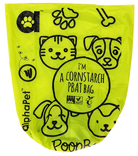 My AlphaPet Compostable Dog Poop Bags - Cornstarch Earth Friendly - Highest ASTM D6400 Rated - 120 Count 8 Unscented Refill Rolls - Large Size 9 x 13 Inches - Leak Proof Doggie Waste Bags